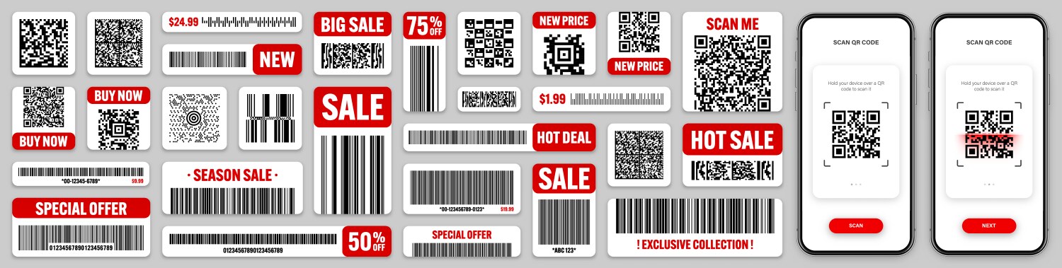 Product barcodes and qr codes smartphone Vector Image