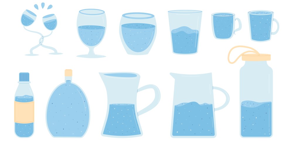 Water in different containers set isolated Vector Image