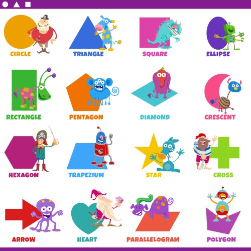 Cartoon geometric shapes characters Royalty Free Vector
