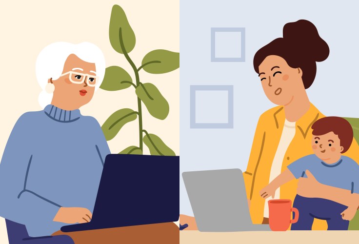 Family video chat calling distance meet screen Vector Image