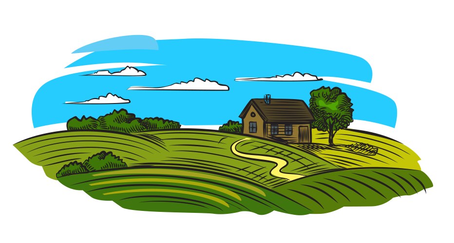 A rural house village scene Royalty Free Vector Image