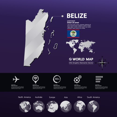 Vintage belize map with regions borders and major Vector Image