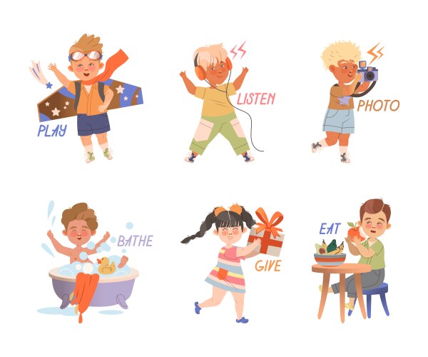 Active kids in different action poses Royalty Free Vector
