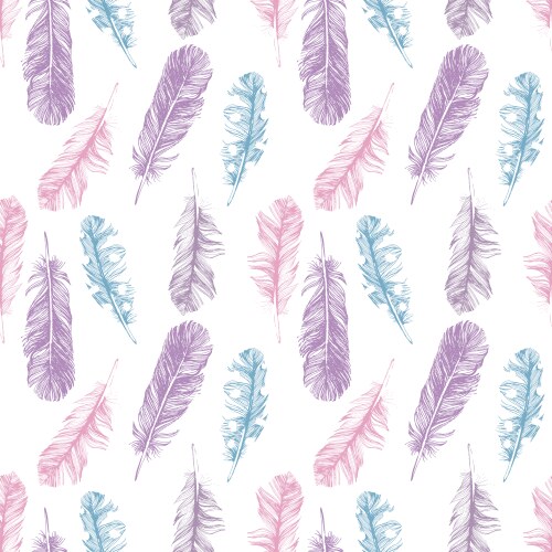 Painted pink feathers seamless pattern on white Vector Image
