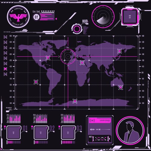 Hud navigation map screen elements Royalty Free Vector Image