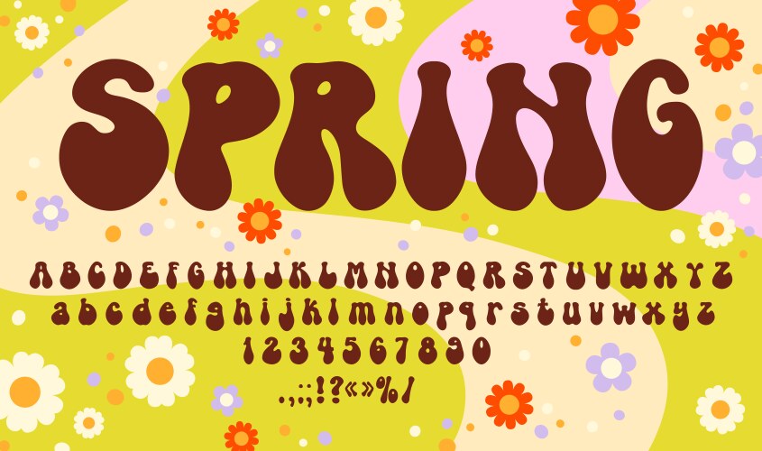 Hippie psychedelic font retro funky groovy type Vector Image