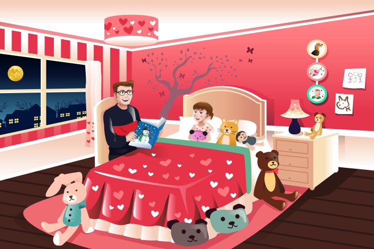 Cartoon Family Read A Bedtime Story Royalty Free Vector