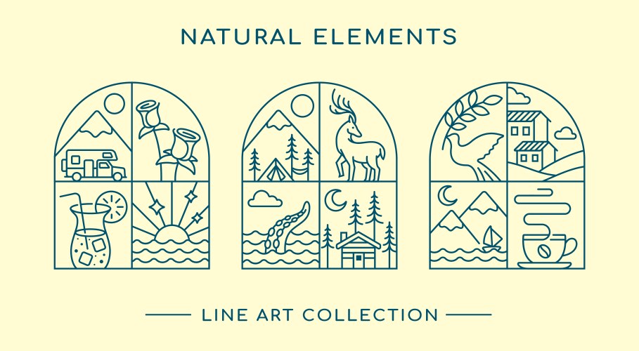 Beautiful nature line art Royalty Free Vector Image