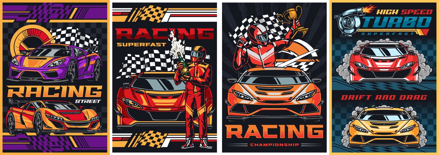 Street racing colorful set flyers Royalty Free Vector Image