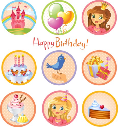 Funny stickers with animals to birthday Royalty Free Vector