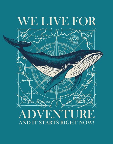 Retro travel banner with big whale and old map Vector Image