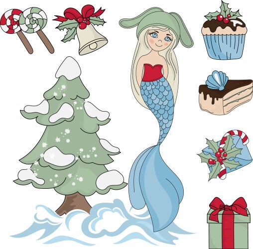 Mermaid christmas portrait new year Royalty Free Vector