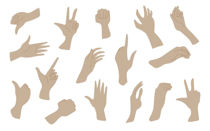 Hand gestures in different positions set isolated Vector Image