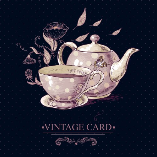 Vintage Floral Tea Party Card – Royalty-Free Vector | VectorStock