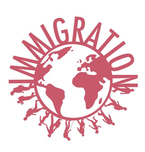 Immigration people walk under world map background