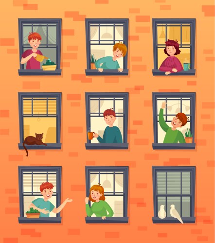 Windows with people opened window neighbors Vector Image