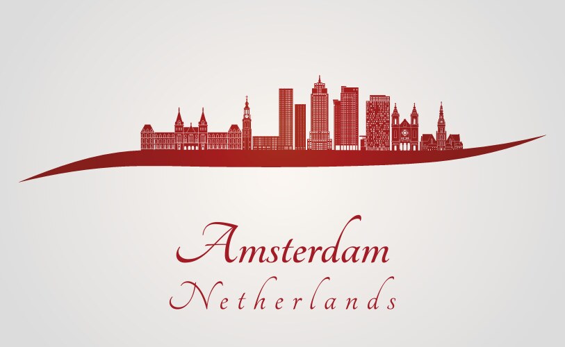 Amsterdam skyline in orange background Royalty Free Vector