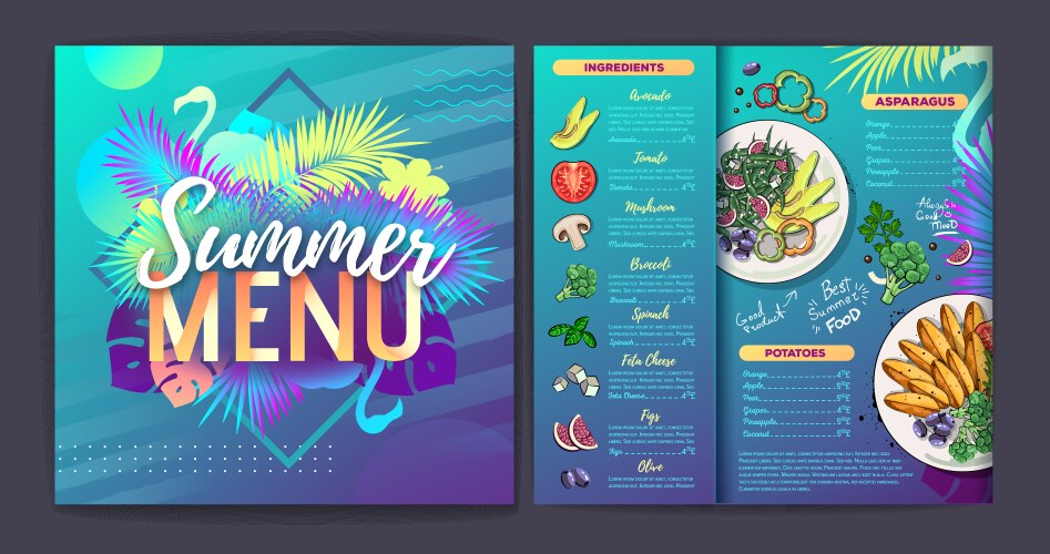 Restaurant summer tropical gradient menu design Vector Image