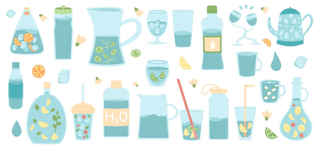 Water in different containers set isolated Vector Image