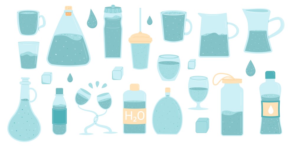 Water in different containers round composition Vector Image