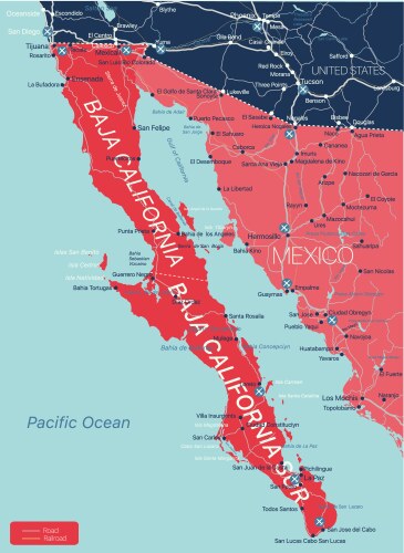 Baja California Map Royalty Free Vector Image - VectorStock