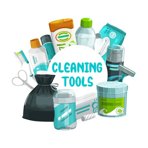 Cleaning tools and equipments in bucket Royalty Free Vector