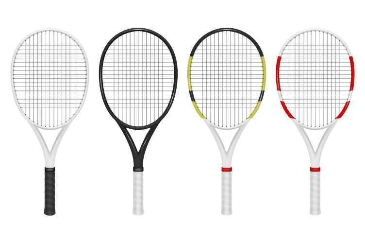 Realistic tennis racket set closeup Royalty Free Vector