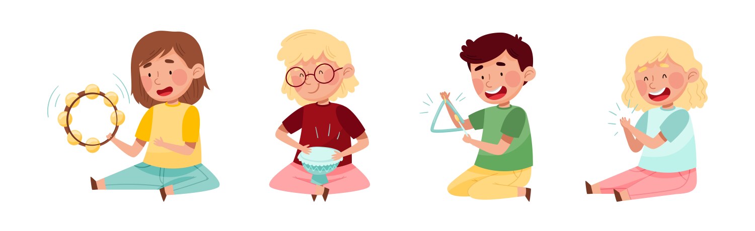 Funny kid character playing musical instrument Vector Image