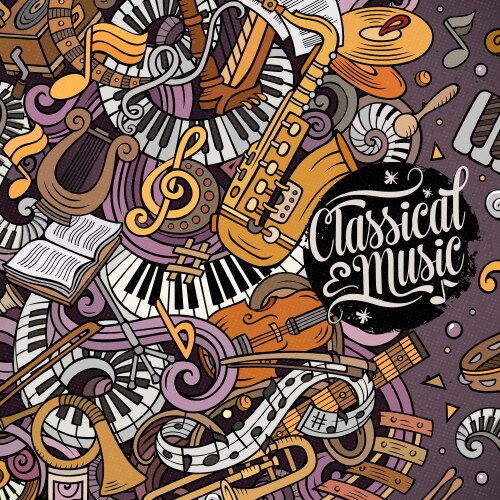 Cartoon doodles classic music frameline Royalty Free Vector