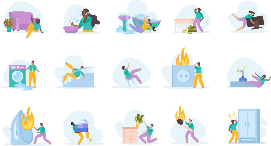 Blue pyramid health and safety icon collection Vector Image