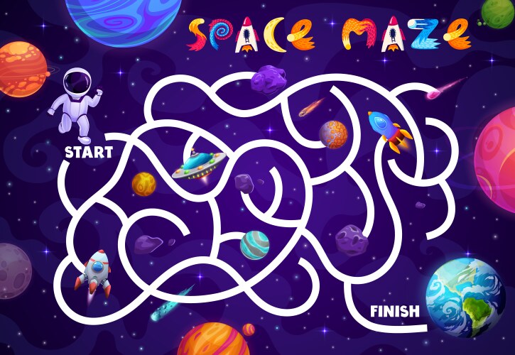 Maze games find path for astronaut with space Vector Image