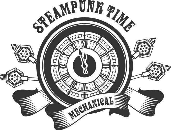 Steampunk clock with mechanical dragonfly Vector Image