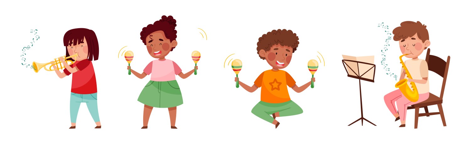 Little boy and girl characters playing musical Vector Image