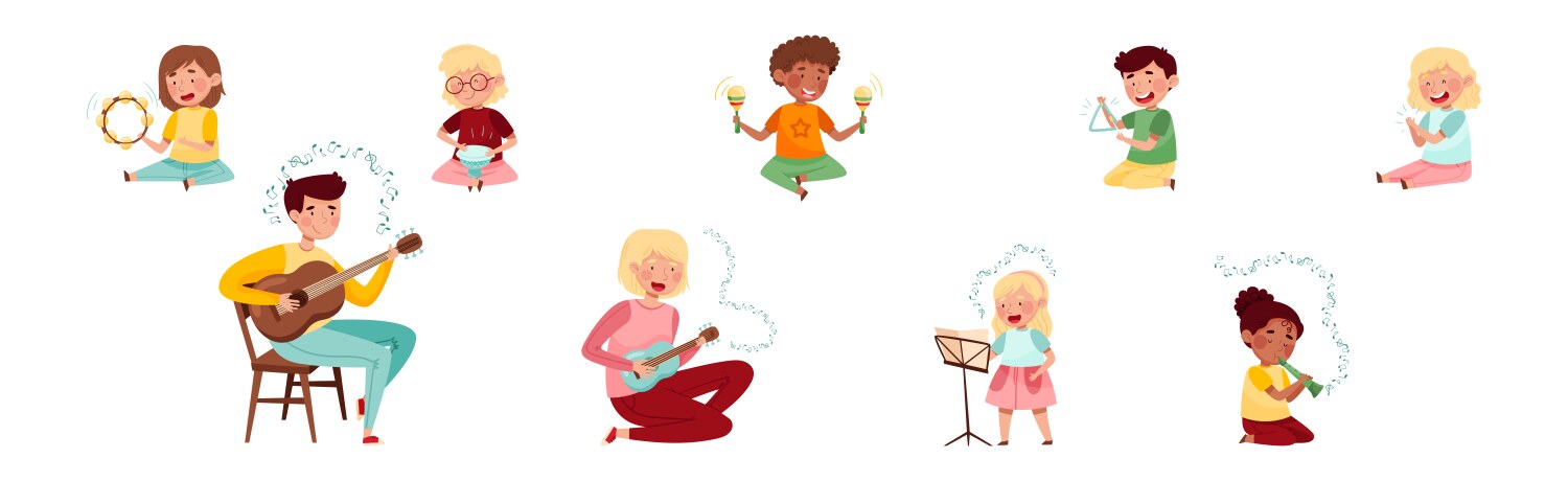 Little boy and girl characters playing musical Vector Image