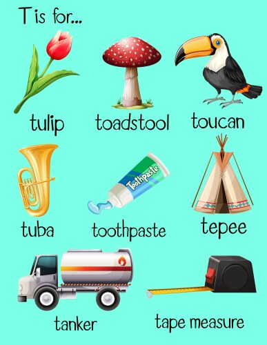 Many words begin with letter t Royalty Free Vector Image