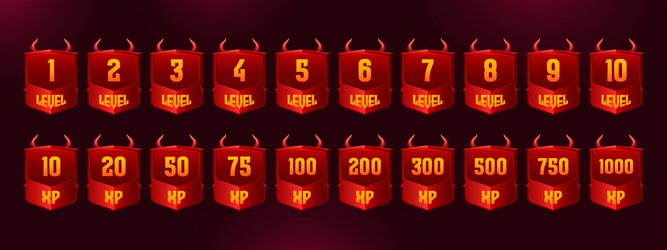 Game ice badges with level number red ribbon Vector Image