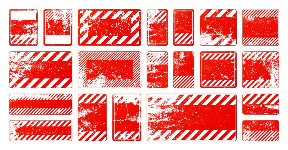 Red grunge warning signs with diagonal lines old Vector Image