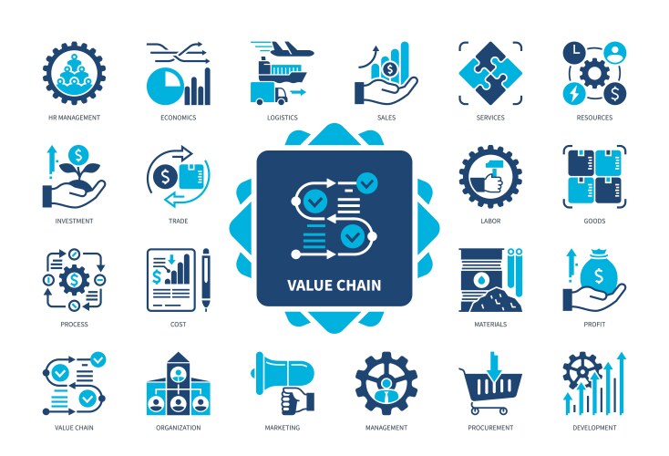 Supply chain management solid icon set Royalty Free Vector