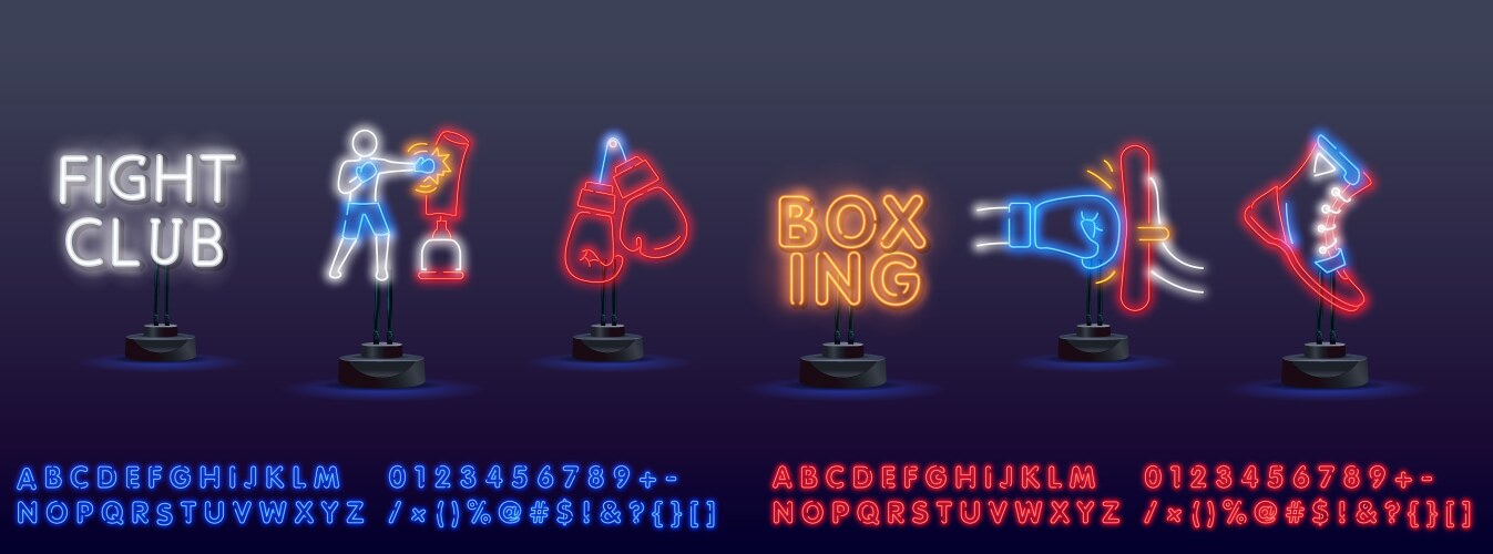 Punching bag neon light sign boxing glove Vector Image