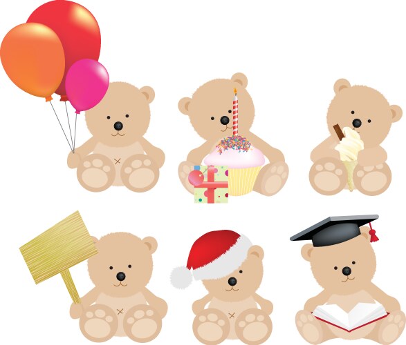 Twelve teddy bears Royalty Free Vector Image - VectorStock