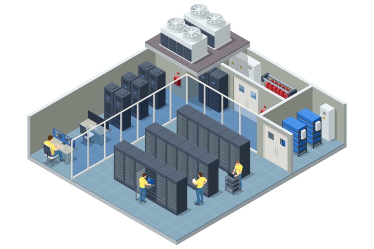 Isometric network computing technologies digital Vector Image