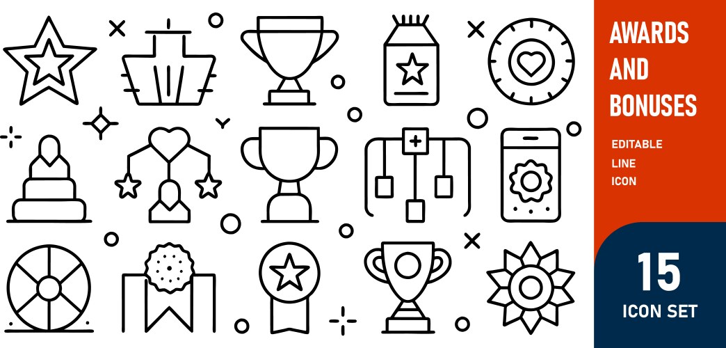 Awards and bonuses editable icons set Royalty Free Vector