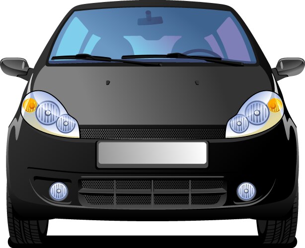 Black car with driver and passenger front view Vector Image