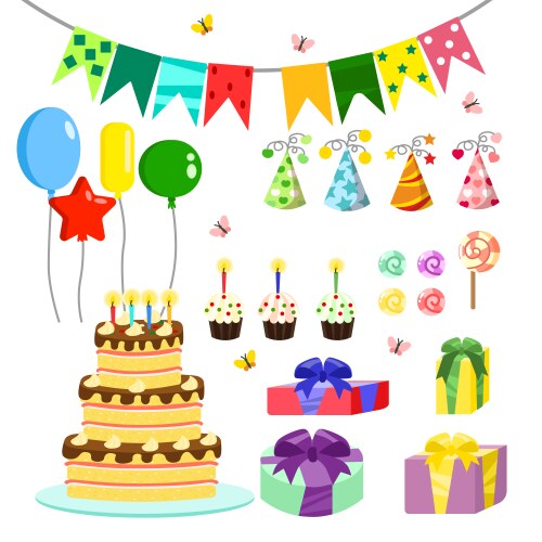 Birthday Party Decorations Set Royalty Free Vector Image