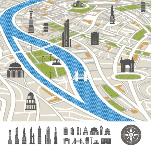 Abstract city map with infographic elements Vector Image