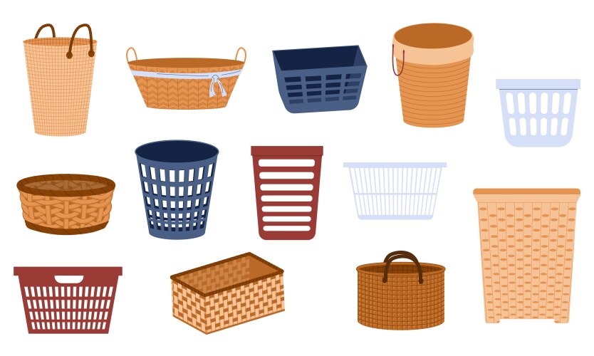 Cartoon laundry baskets plastic round basket Vector Image