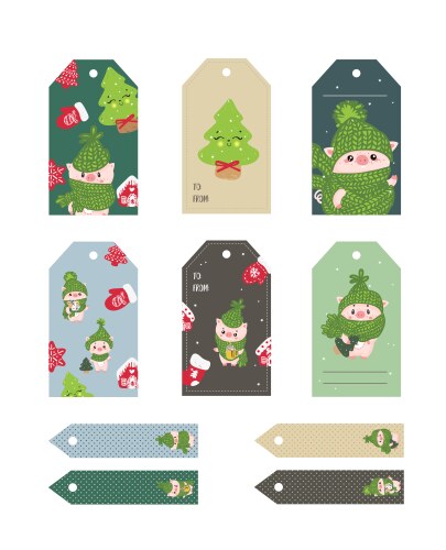 Set tags with cute christmas characters Royalty Free Vector