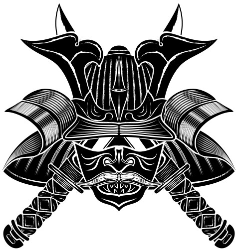 Samurai warrior mask bw version Royalty Free Vector Image