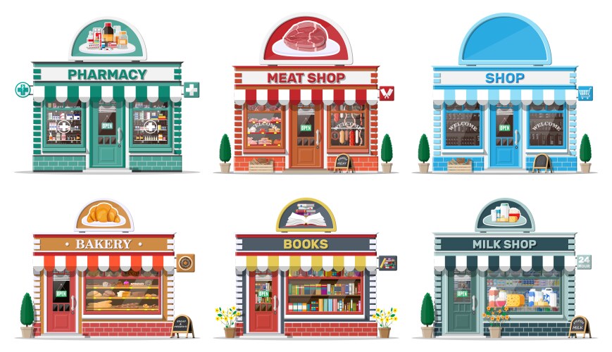Street shop building fruit and vegetable store Vector Image