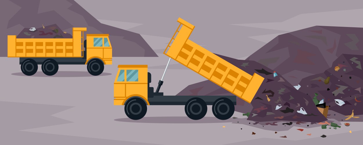 Dump truck empty and unloading icons flat Vector Image